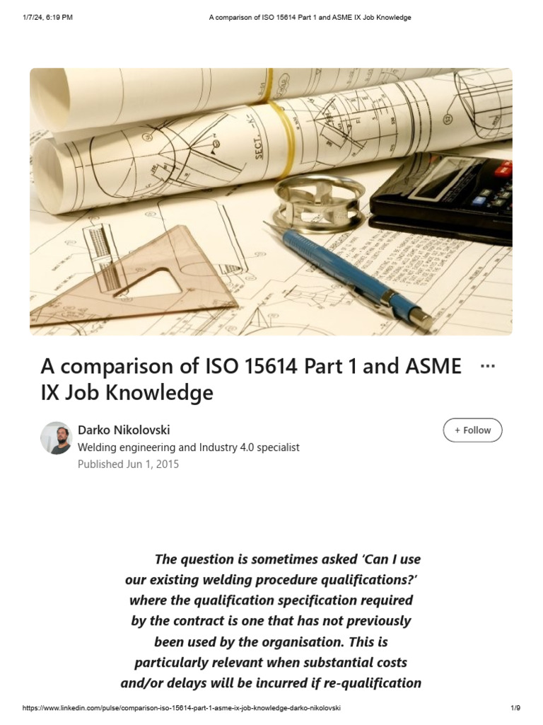 A Comparison of ISO 15614 Part 1 and ASME IX Job Knowledge | PDF ...