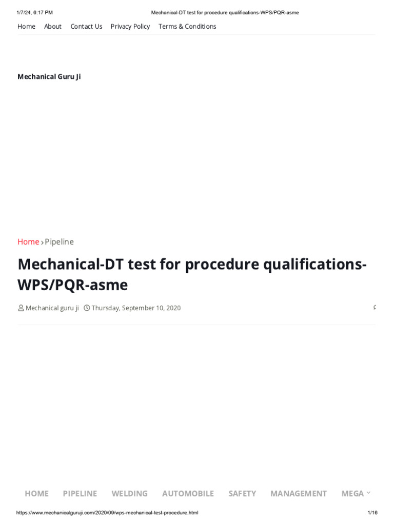 WPS/PQR Mechanical DT Test Guide | PDF | Welding | Construction