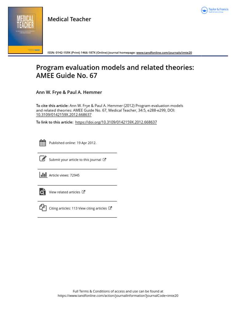 Program Evaluation Models and Related Theories AMEE Guide No. 67 | PDF ...