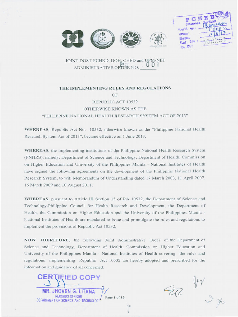 RA 10532 IRR PNHRS Law | PDF