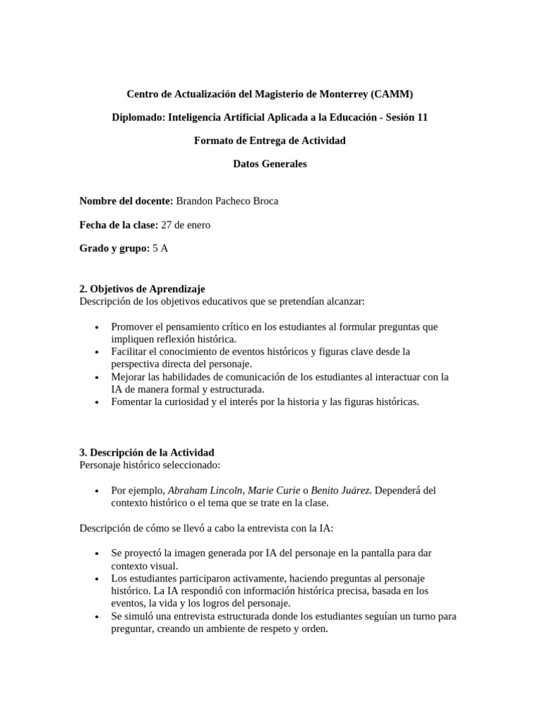 CAMM Sesion 11 Formato Entrega | PDF | Inteligencia artificial ...