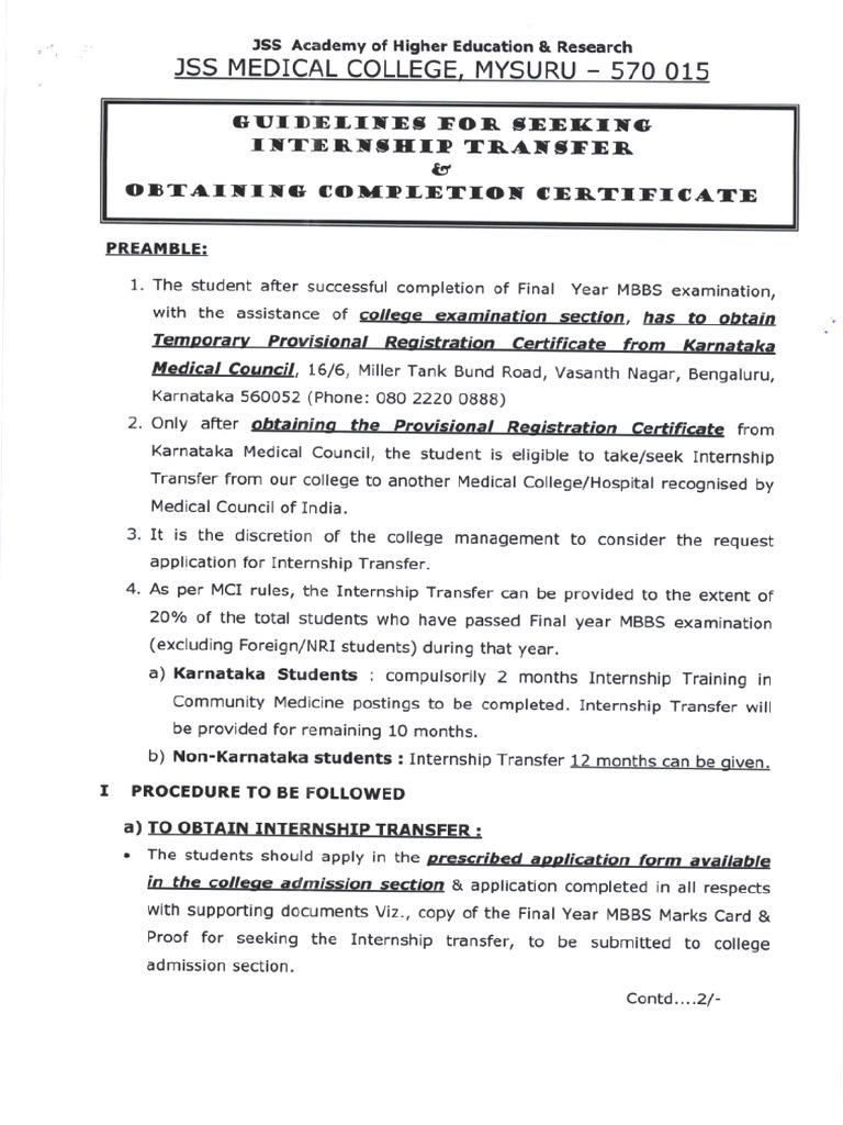 Guidelines for Internship transfer | PDF