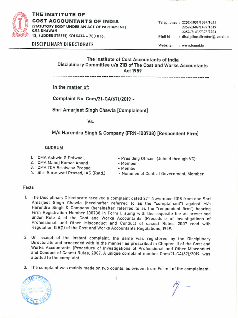 Amarjeet Singh Chawla Vs Harendra Singh and Company | PDF