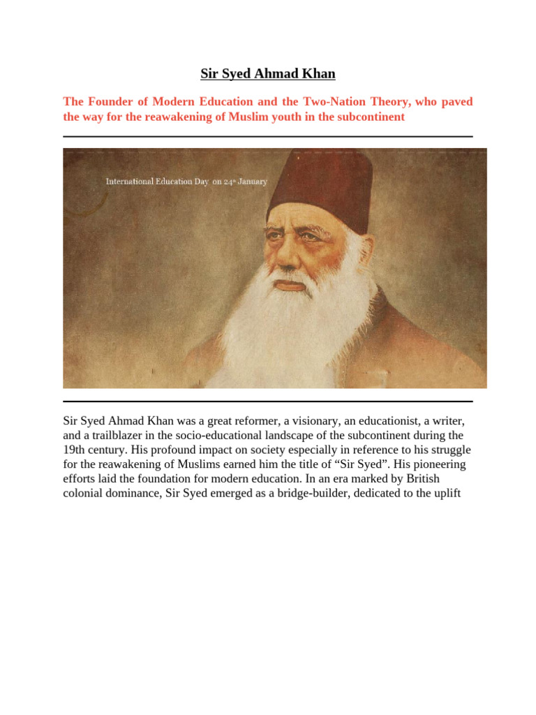 Sir Syed Ahmad Khan | PDF | Two Nation Theory