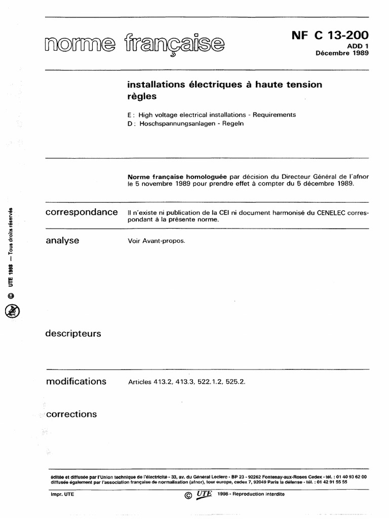 NF C 13-200 A1 12.1989 | PDF