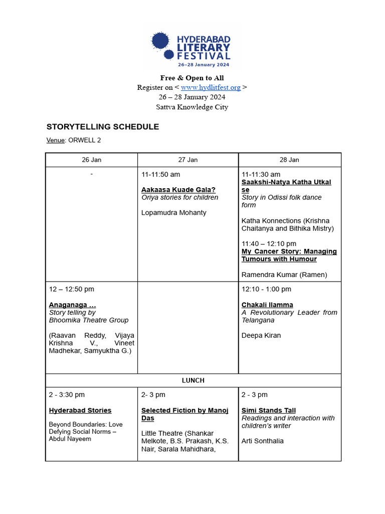 Storytelling SCHEDULE | PDF