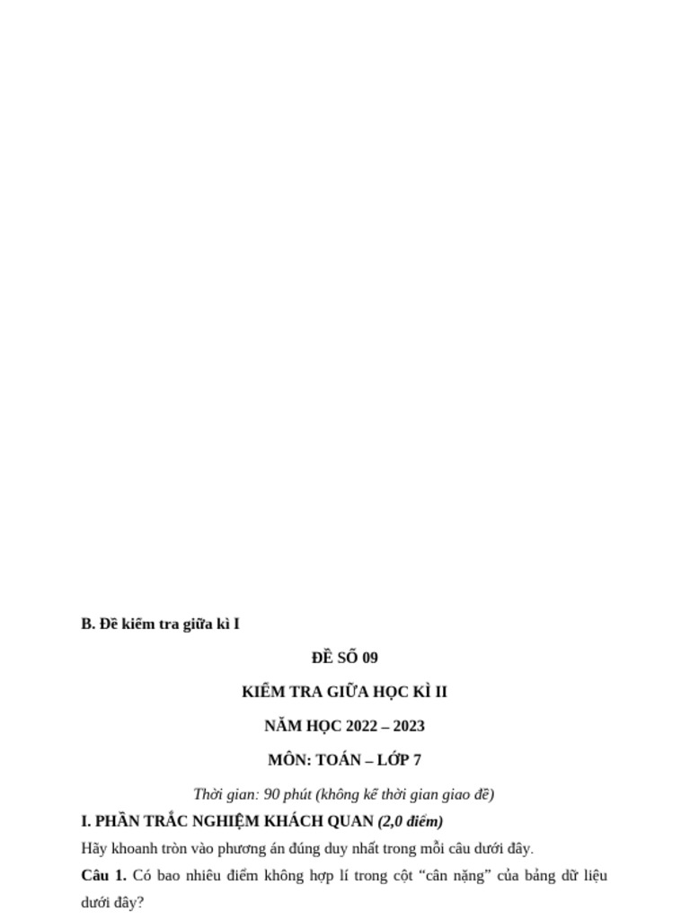 9. Đề thi số 9 - CD - Toán 7 - Giữa HK2 | PDF
