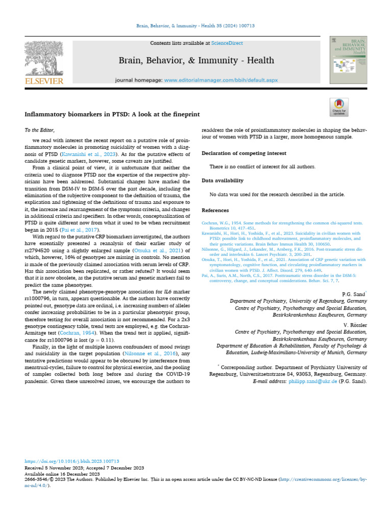 Inflammatory Biomarkers in PTSD A Look at - 2024 - Brain Behavior ...