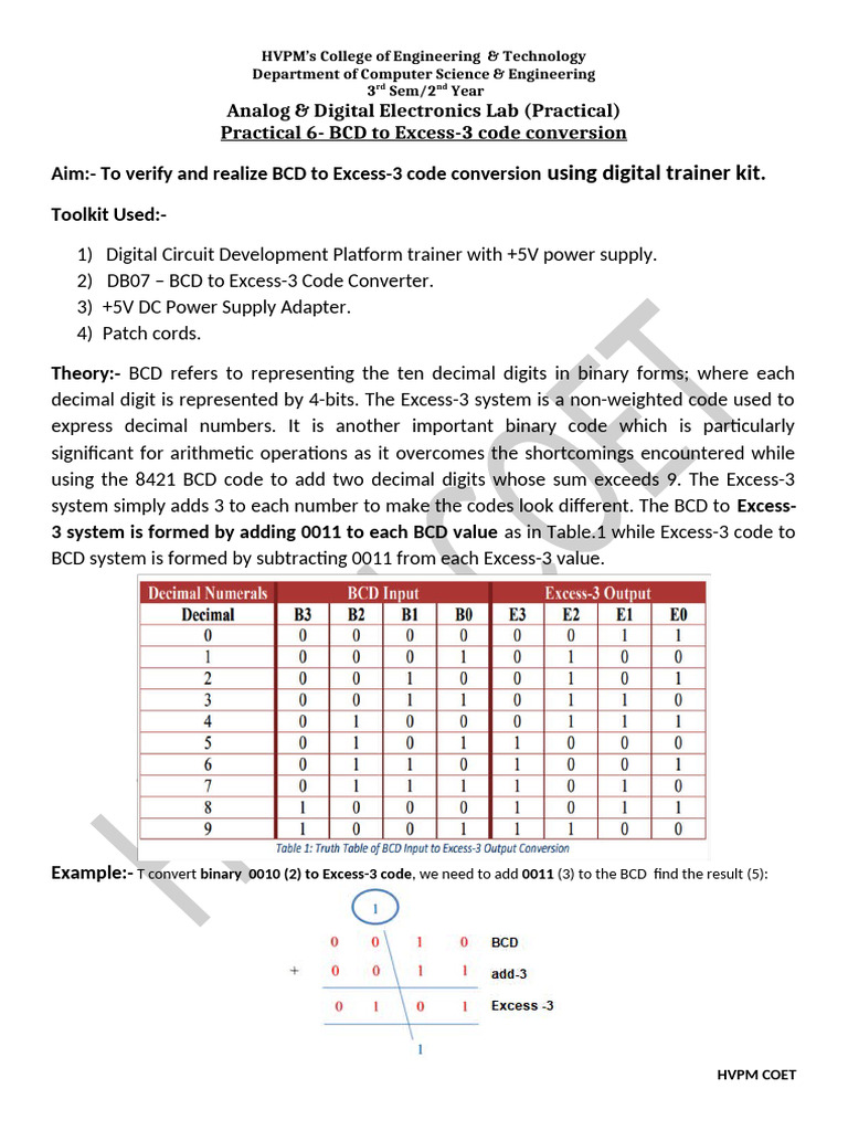 ADE Practical 6 - BCD To Excess-3 | PDF | Binary Coded Decimal | Power Supply