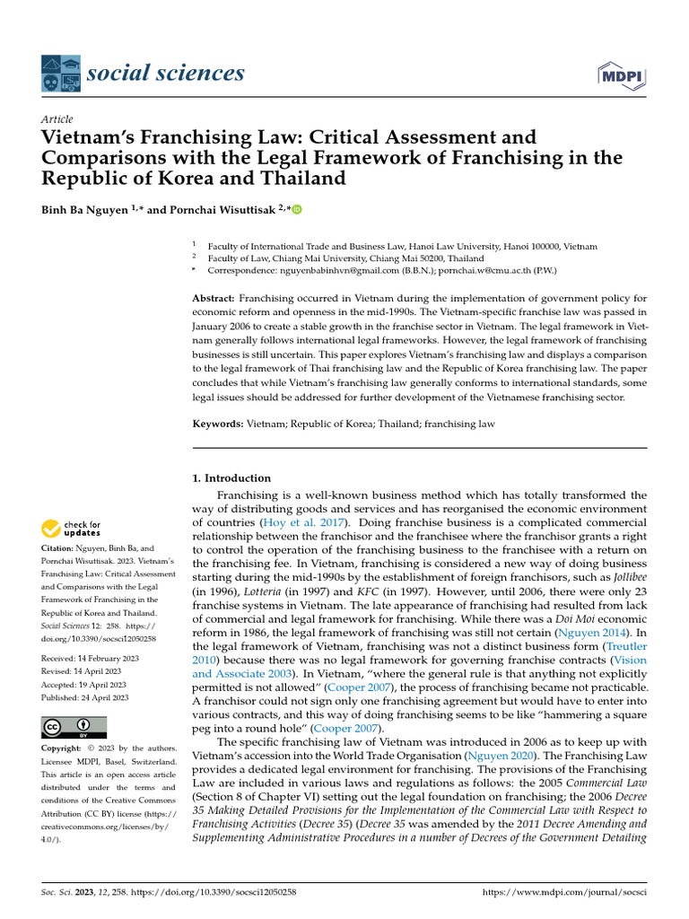 Vietnam's Franchising Law Critical Assessment and | PDF | Franchising ...