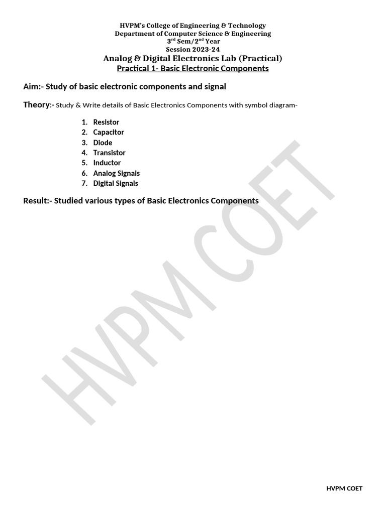 Basic Electronics Components Lab Guide | PDF