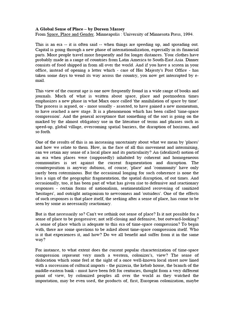 Rethinking Global Sense of Place | PDF | Thought | Space