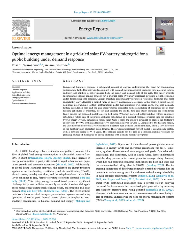 Optimal Energy Management in A Grid-Tied Solar PV-battery Microgrid For ...