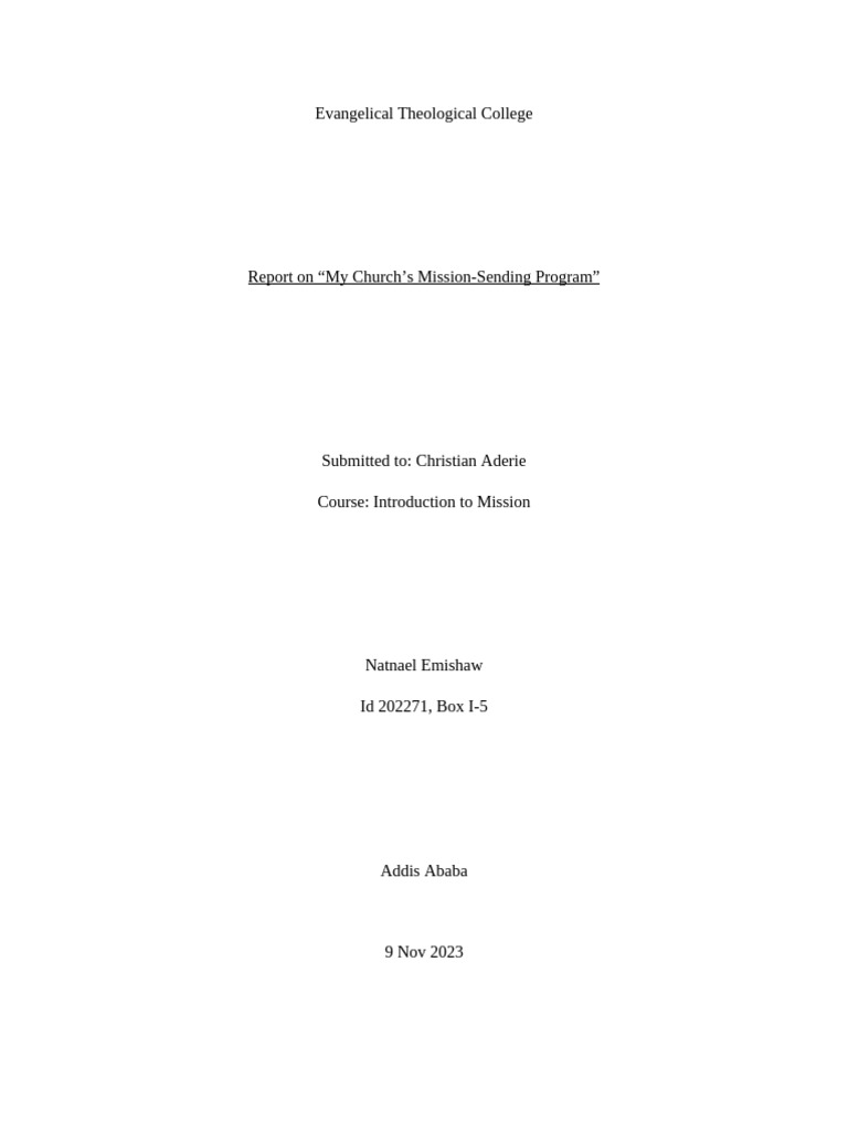 Mission Report | PDF | Christian Mission | Christian Movements