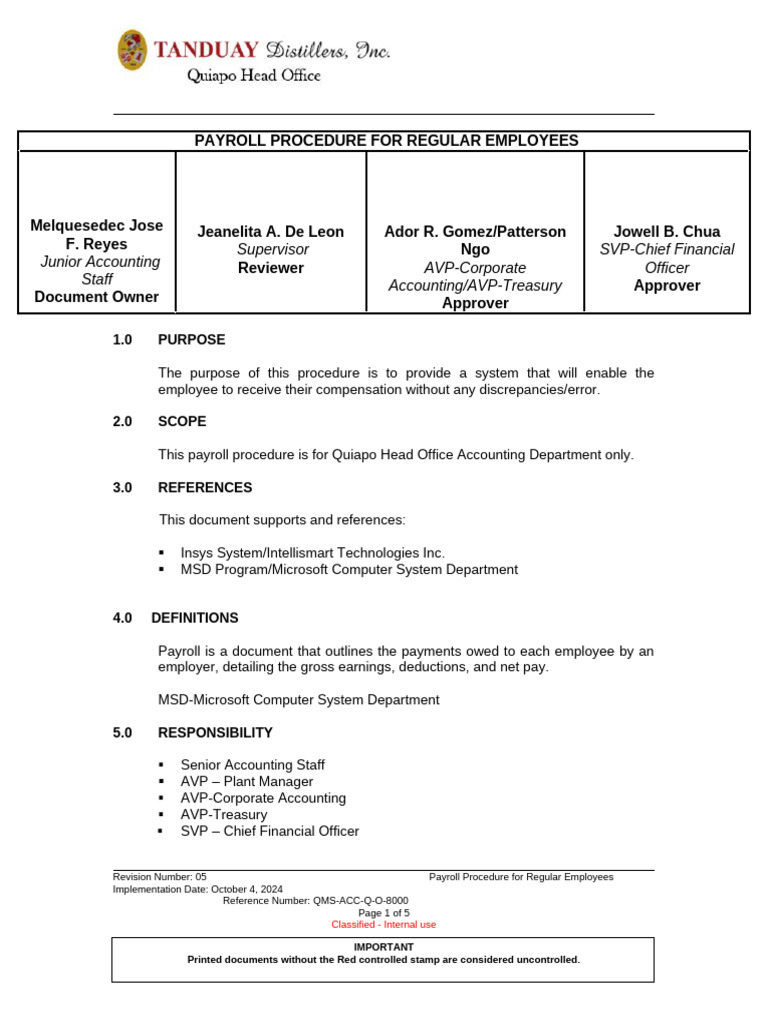 Payroll Procedure Revised for sed copy | PDF | Payroll | Factor Income Distribution