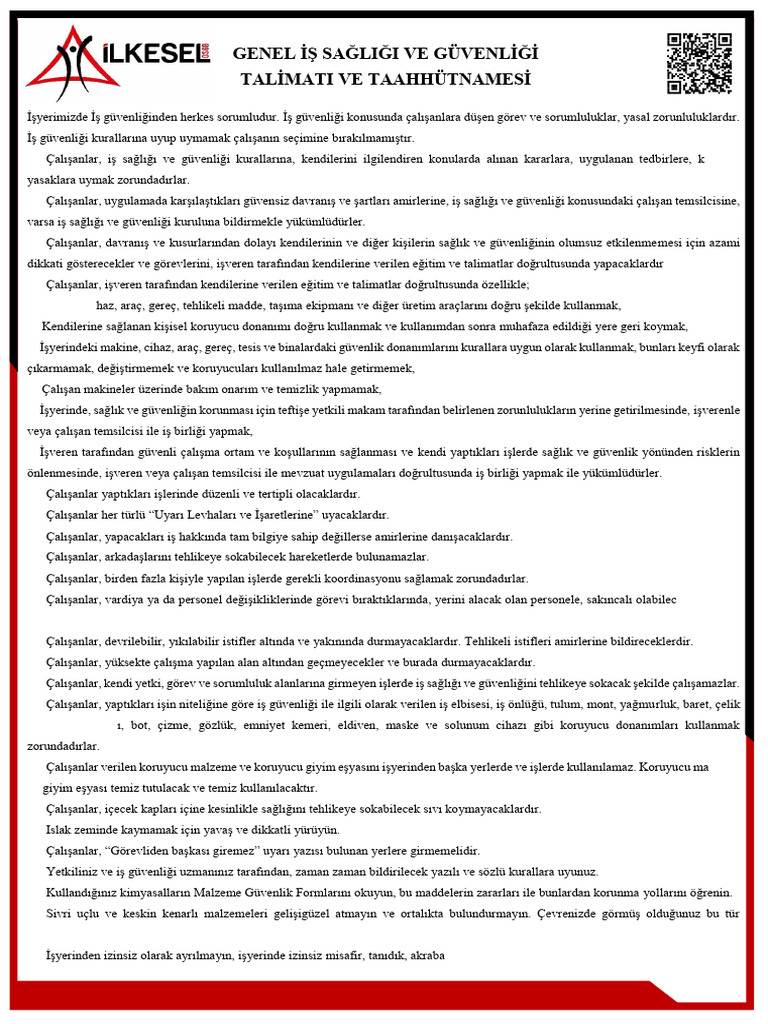 1 - Genel Is Guvenligi Talimati Ve Taahhutnamesi - 1 | PDF