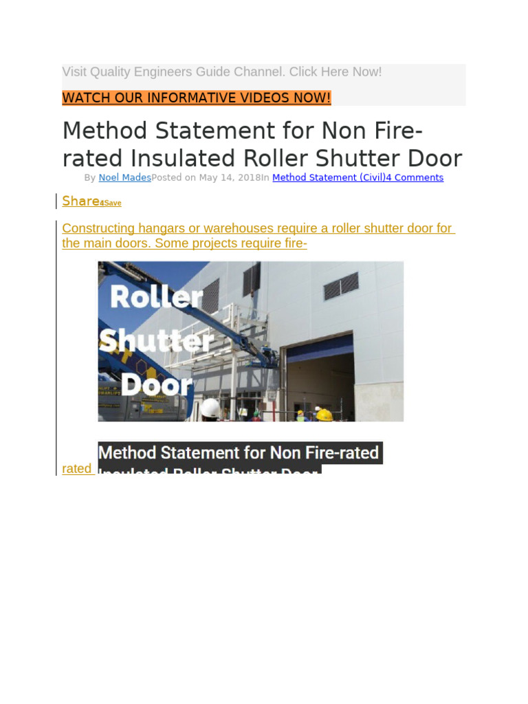 Non-Fire Rated Roller Shutter Installation Guide | PDF | Door ...
