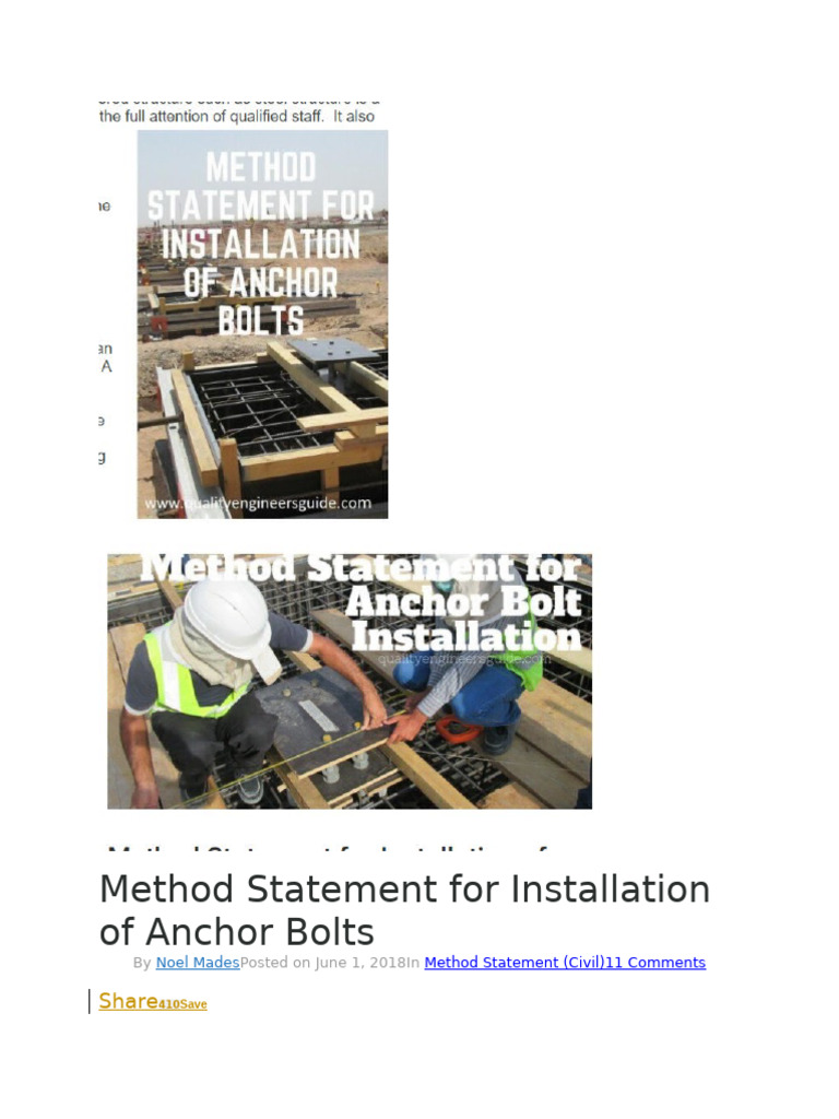 Anchor Bolt Installation Guide | PDF