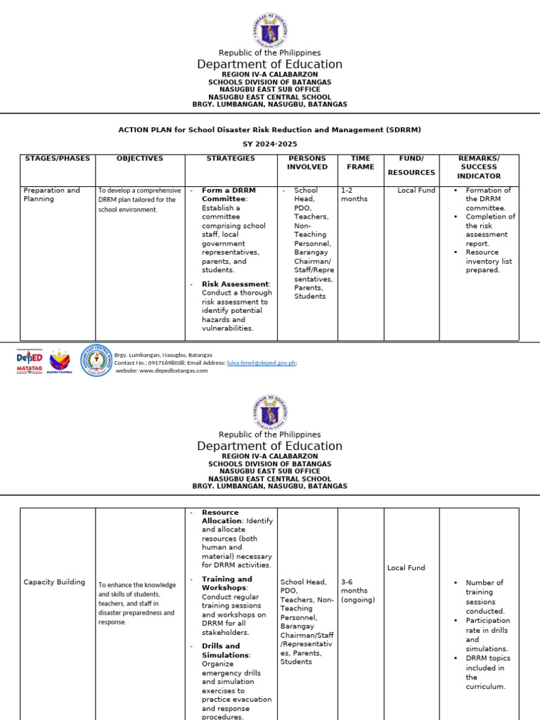 Action Plan Drrm 2024 2025 | PDF | Emergency Evacuation | Risk Assessment
