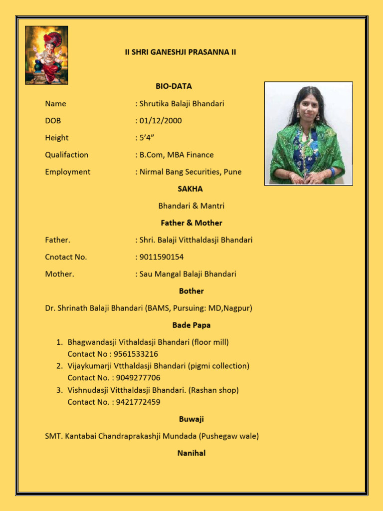 II SHRI GANESHJI PRASANNA II Resume | PDF