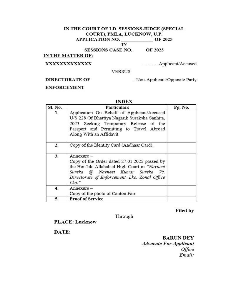 Application For Temporary Release of Passport and Permit To Travel ...
