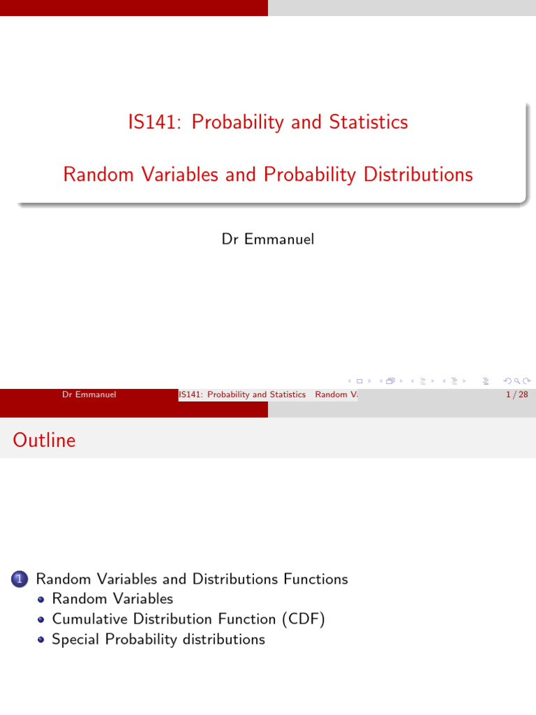 Lecture - 4 Random Variables and Probability Distributions | PDF ...