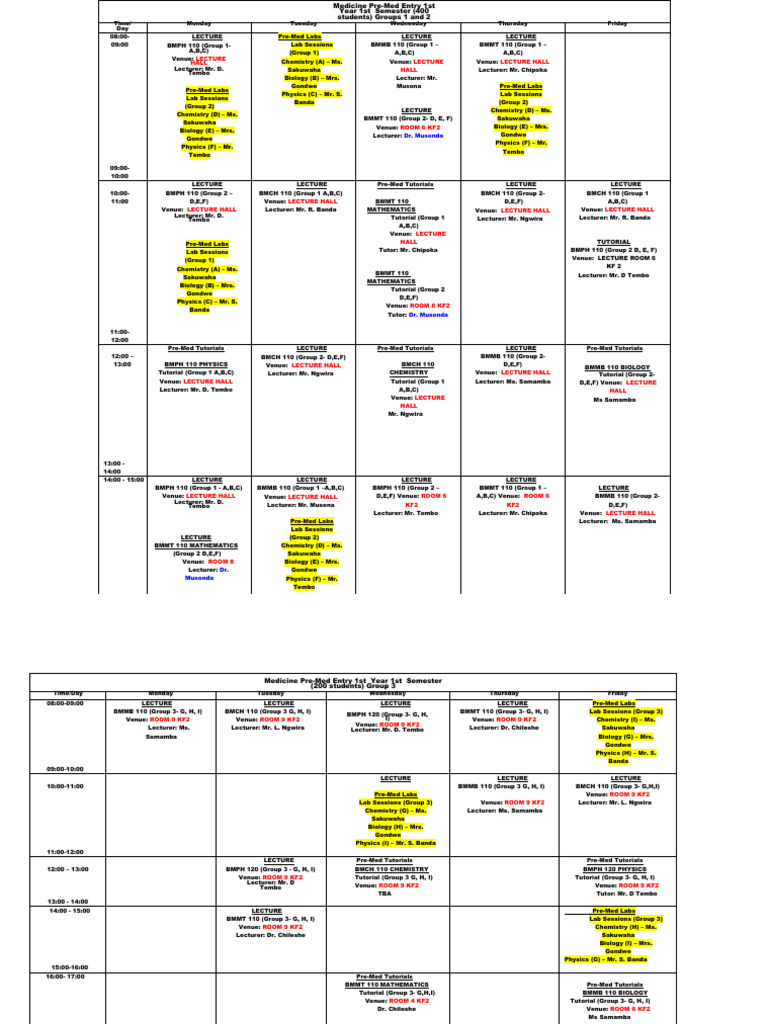 Pre-Med 1 ST Year 1st Sem Timetable Jan 2025 Group 1-3 | PDF | Higher ...
