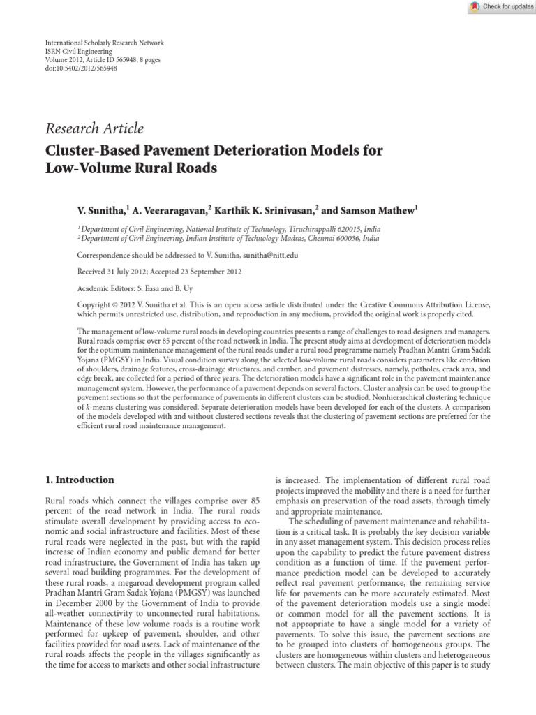 Cluster-Based Pavement Deterioration Models For Low Volume Rural Road | PDF | Cluster Analysis