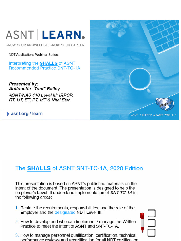 ASNT SNT-TC-1A 2020 Webinar Guide | PDF | Nondestructive Testing