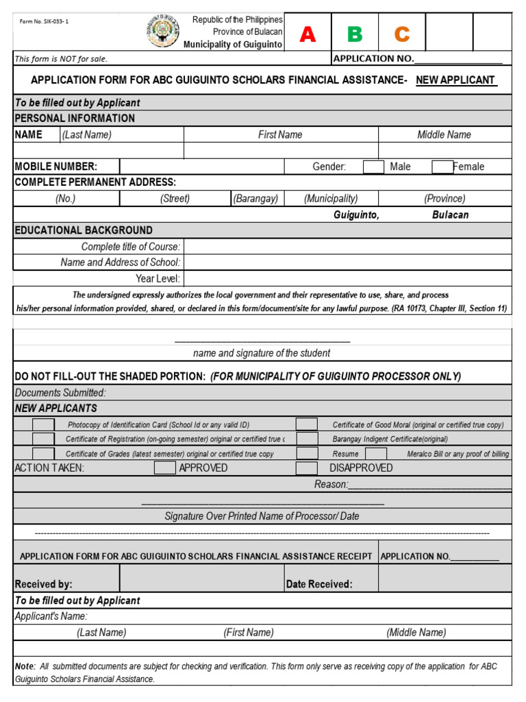 Sik-033-1 New Applicants Application Form-ABC Guiguinto Scholars | PDF ...