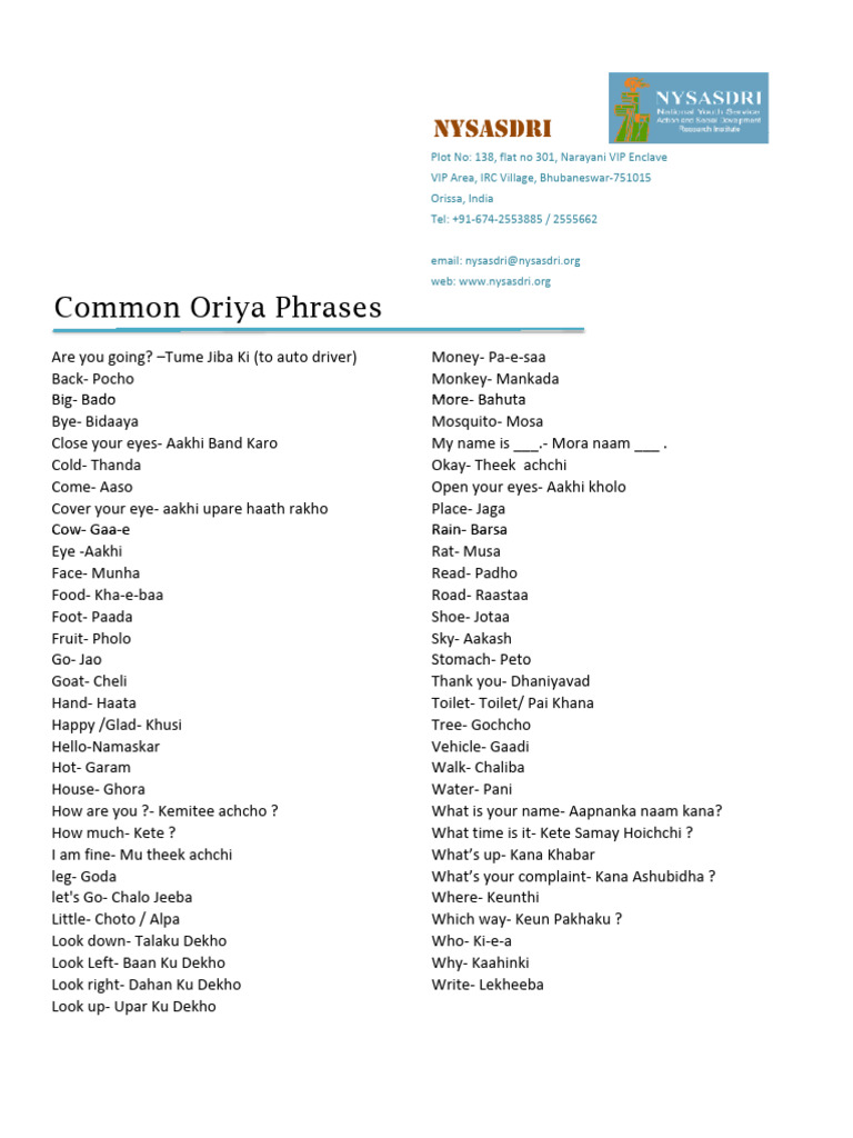 Common Odia Language Phrases | PDF