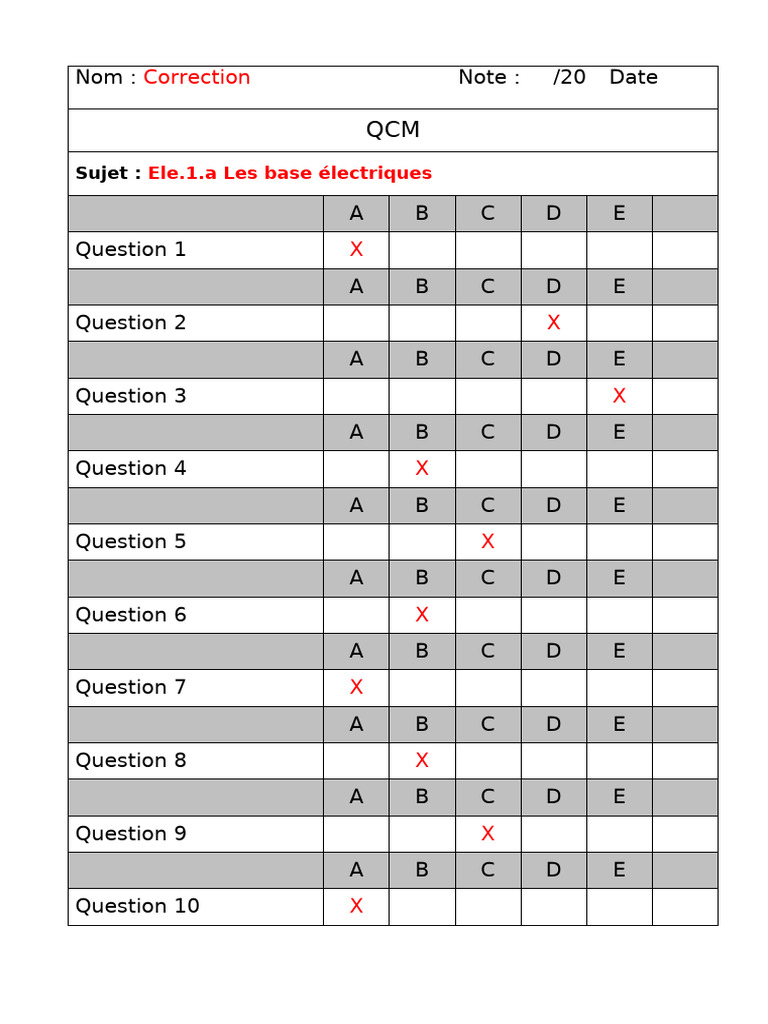 Electrical Basics QCM Correction | PDF