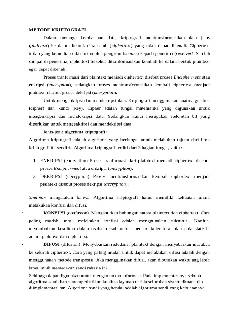 METODE KRIPTOGRAFI | PDF