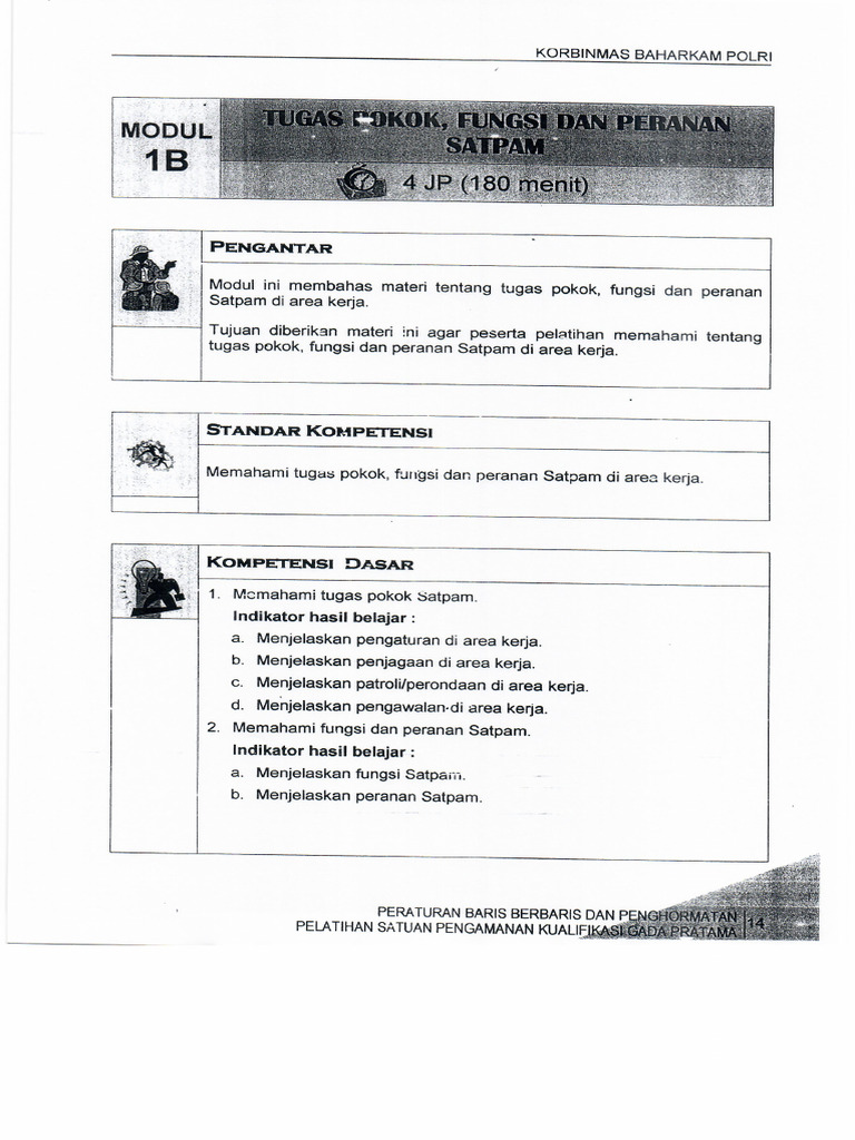 MODUL 1B TUGAS POKOK, FUNGSI Dan PERANAN SATPAM | PDF