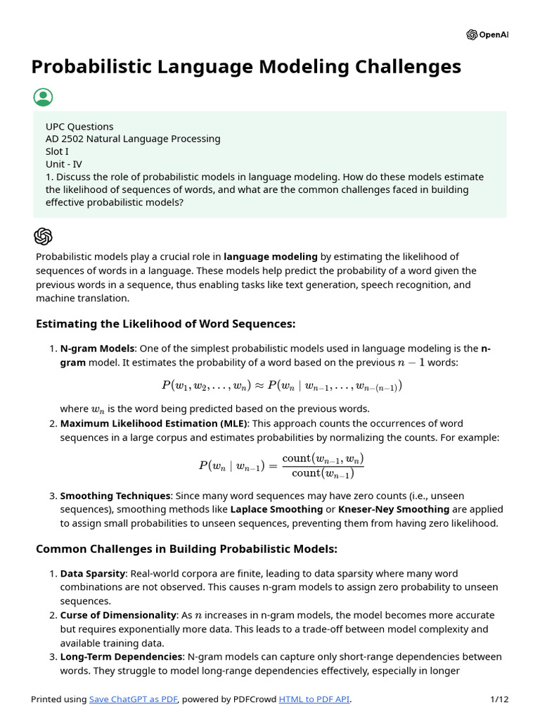 Probabilistic Language Modeling Challenges | PDF | Cluster Analysis | Parsing