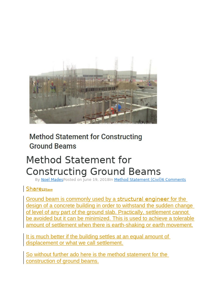 Method Statement For Constructing Ground Beams | PDF | Concrete | Beam (Structure)