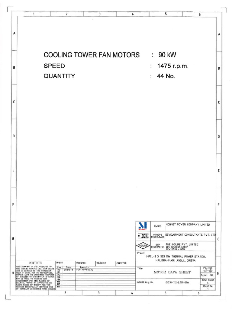 Cooling Tower Fan Motor - Motor Data Sheet - M | PDF