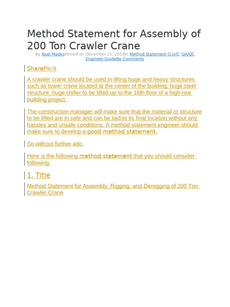 200 Ton Crawler Crane Assembly Method | PDF | Crane (Machine) | Trailer ...