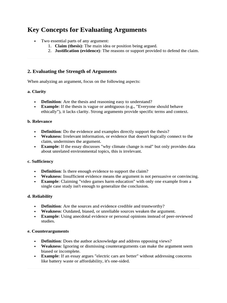 Key Concepts For Evaluating Arguments | PDF | Argument | Fallacy