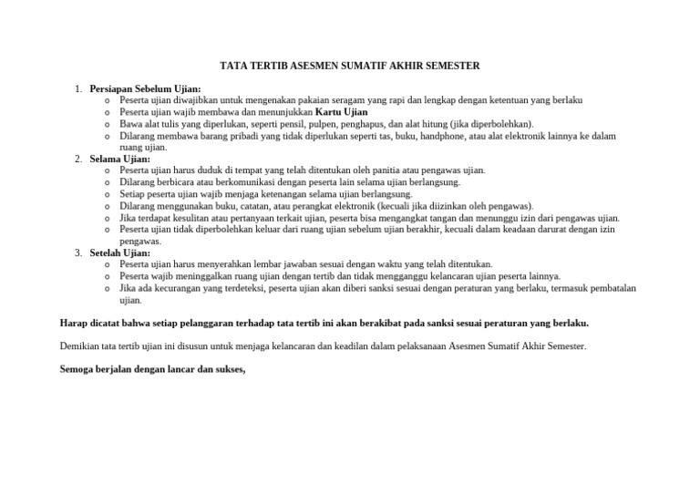 Tata Tertib Asesmen Sumatif Akhir Semester | PDF