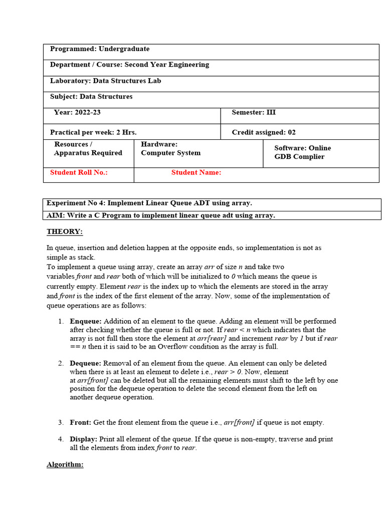 exp4 | PDF | Queue (Abstract Data Type) | Computer Science