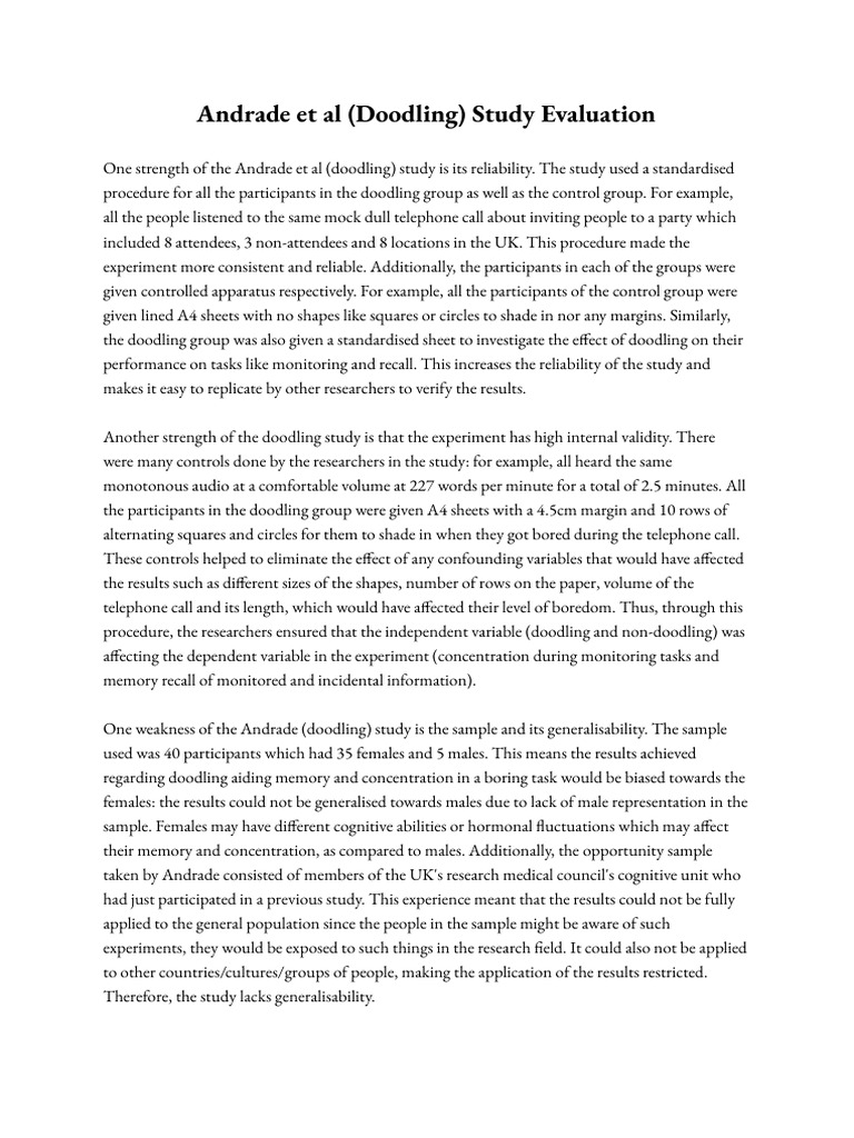 Andrade Et Al (Doodling) Study Evaluation | PDF | Experiment | Memory