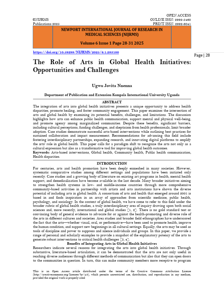 Arts in Global Health: Benefits & Challenges | PDF | Global Health ...