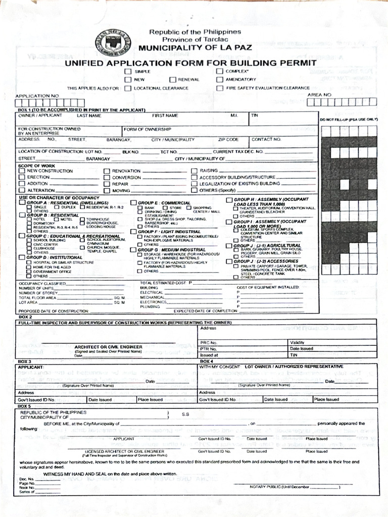 Unified Application Form For Building Permit | PDF