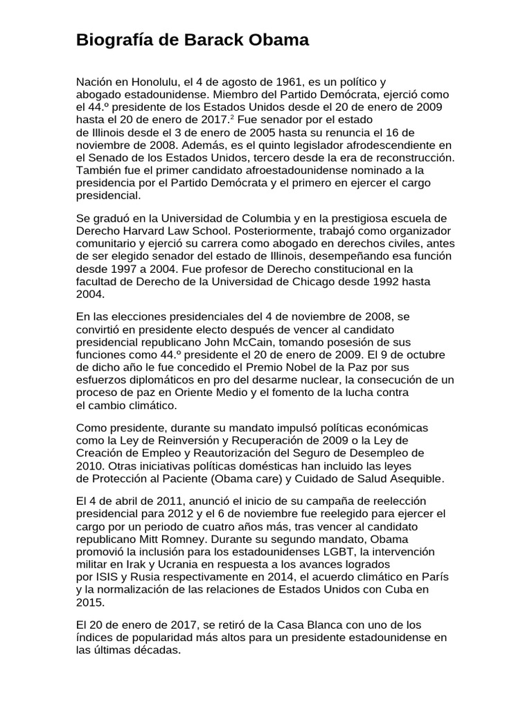 Biografía de Barack Obama | PDF | Barack Obama | Gobierno