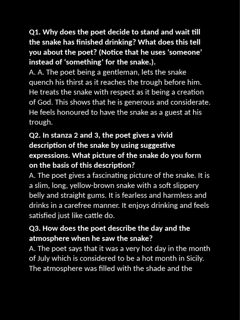 Snake Poem Analysis and Themes | PDF