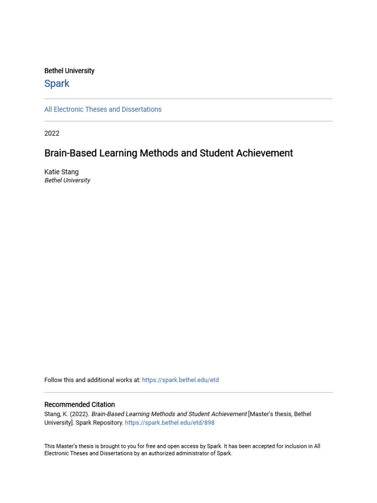 Brain-Based Learning Methods and Student Achievement | PDF | Learning | Teachers