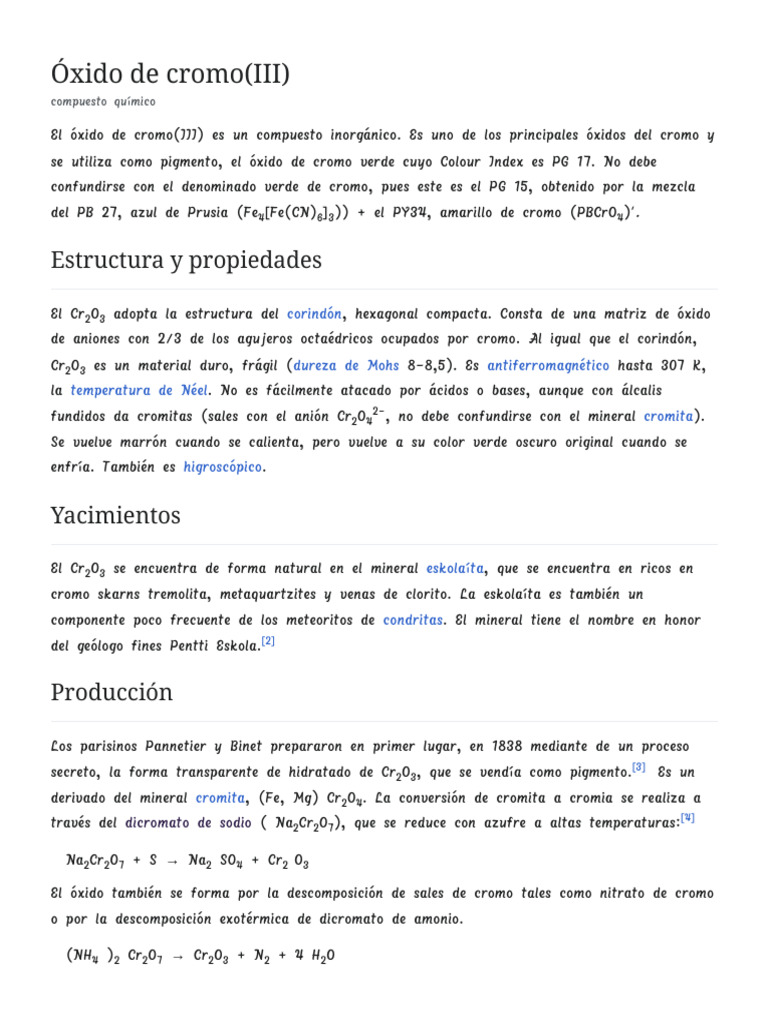 Óxido de Cromo (III) - Wikipedia, La Enciclopedia Libre | PDF | Cromo ...