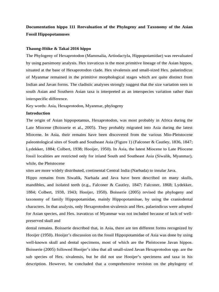 Documentation Hippo 111 Reevaluation of The Phylogeny and Taxonomy of ...