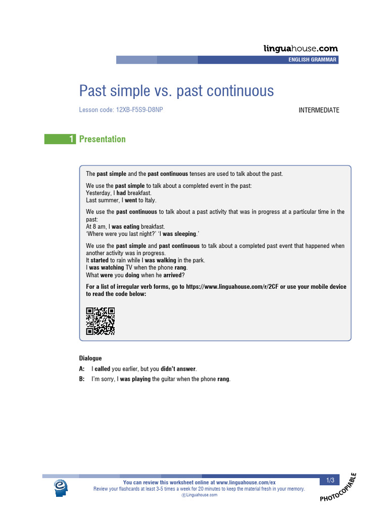 Past Simple Vs Past Continuous British English Student | PDF ...